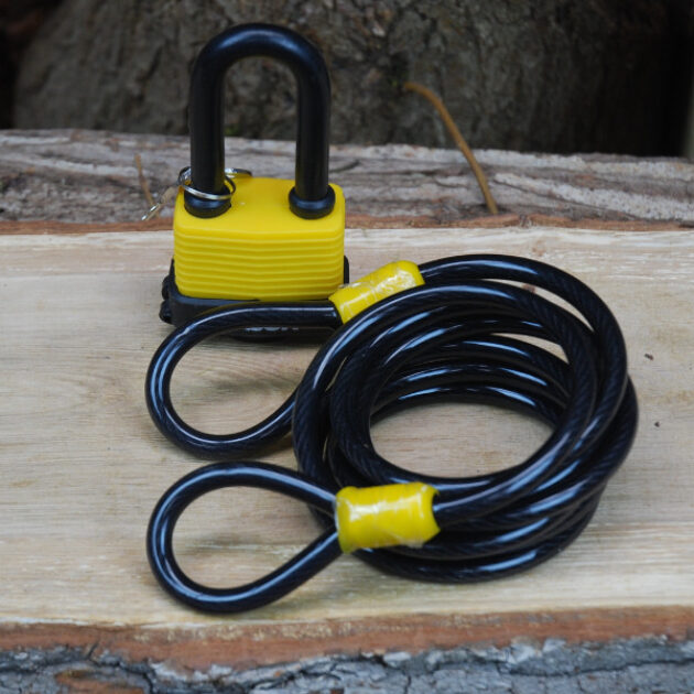 Laminated Padlock and Steel Cable | Muddy Faces