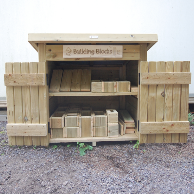 Lockable Outdoor Shed - (2 shelf) + Building Blocks Set | Muddy Faces