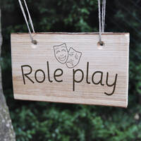 Wooden sign - Chwarae rôl (Welsh - Role play) | Muddy Faces